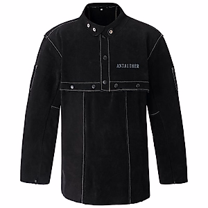 ANTAITHER Split Cowhide Leather Welding Cape Sleeve with Removable 20" Apron - Black, Heat and Flame Resistant (M)