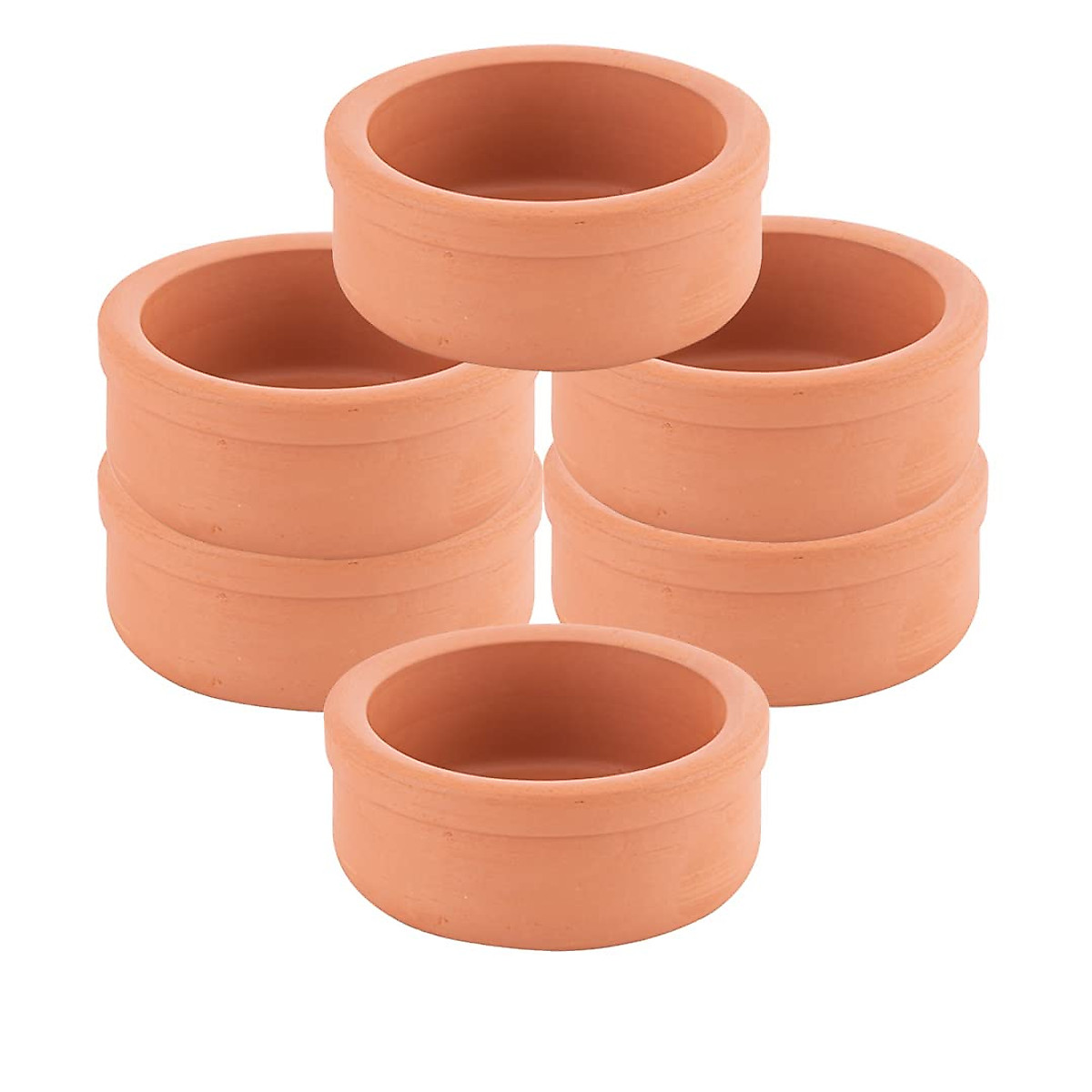 Handmade Clay Pot for Cooking Set of 6, Lead-Free Terracotta Bowls, Mexican, Indian, Turkish, and Korean Cookware, Glazed Earthenware Dinnerware Suitable for Microwave and Oven-Cooking, 4.9 in