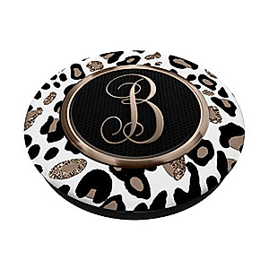 Cute White Leopard Print Cheetah Monogram Initial Letter B PopSockets Swappable PopGrip