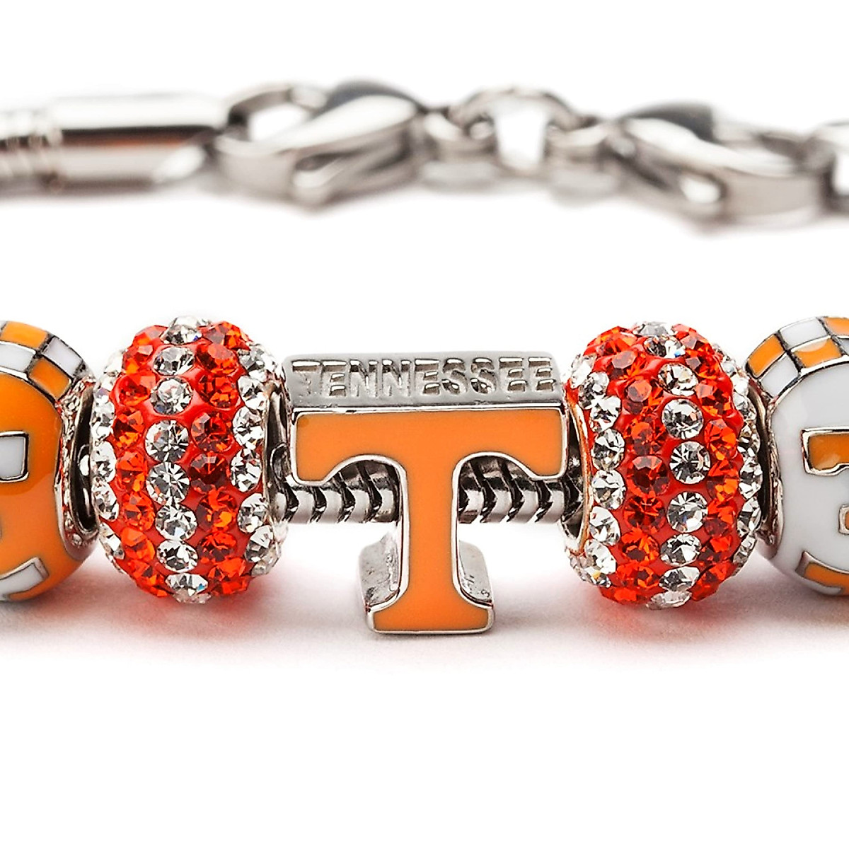 University of Tennessee Charm for Charm Bracelets - Tennessee Orange Power T Bead - Hypoallergenic Stainless Steel Charms - Tennessee Vols Gifts for Her