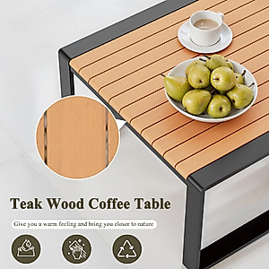 YOEEMZ Aluminum Patio Furniture Set, All-Weather Outdoor Couch Sectional, L Shaped Patio Conversation Sets, Metal Corner Sofa with Teak Tabletop Coffee Table, Beige