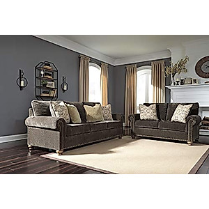 Signature Design by Ashley Stracelen New Traditional Loveseat with Nailhead Trim, Dark Brown