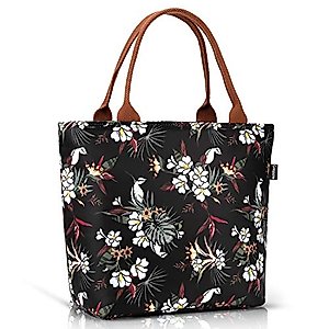 Gloppie Lunch Bag Women Insulated Lunch Box Tote Bag Leakproof Lunch Cooler Meal Prep Tote Purse Lunch Kit Teen Girls Lunch Bags Loncheras para mujer Beach Work 9L White Flower