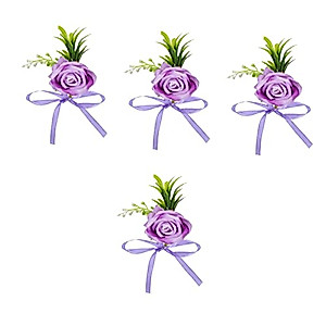 Abaodam 4pcs Wrist Flower Bridesmaid Bracelets Wedding Decorations Wrist Corsage Bride Wristband Decors Bride Wrist Flower Wedding Corsage Wristlet Wedding Supplies Purple The Flowers Lace