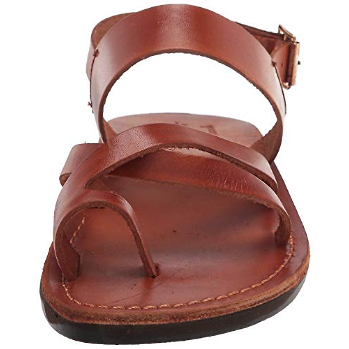 Amos - Leather Ankle Strap Flat Sandal - Honey