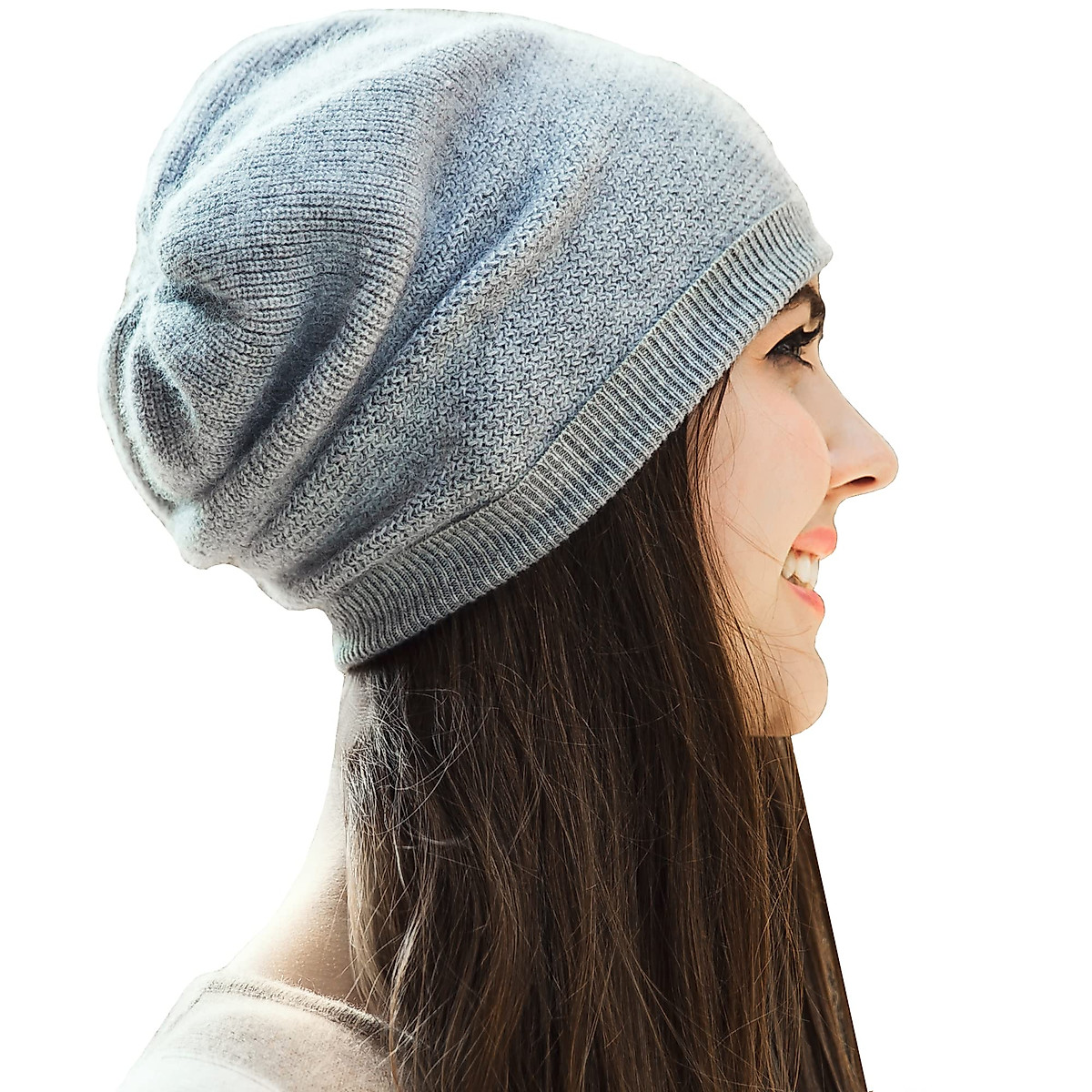 WaySoft Pure 100% Cashmere Beanie for Women in a Gift Box, Oversized Women Beanie Hat, Bring Warm and Luxury to Your Loved Ones, Perfect (Grey)