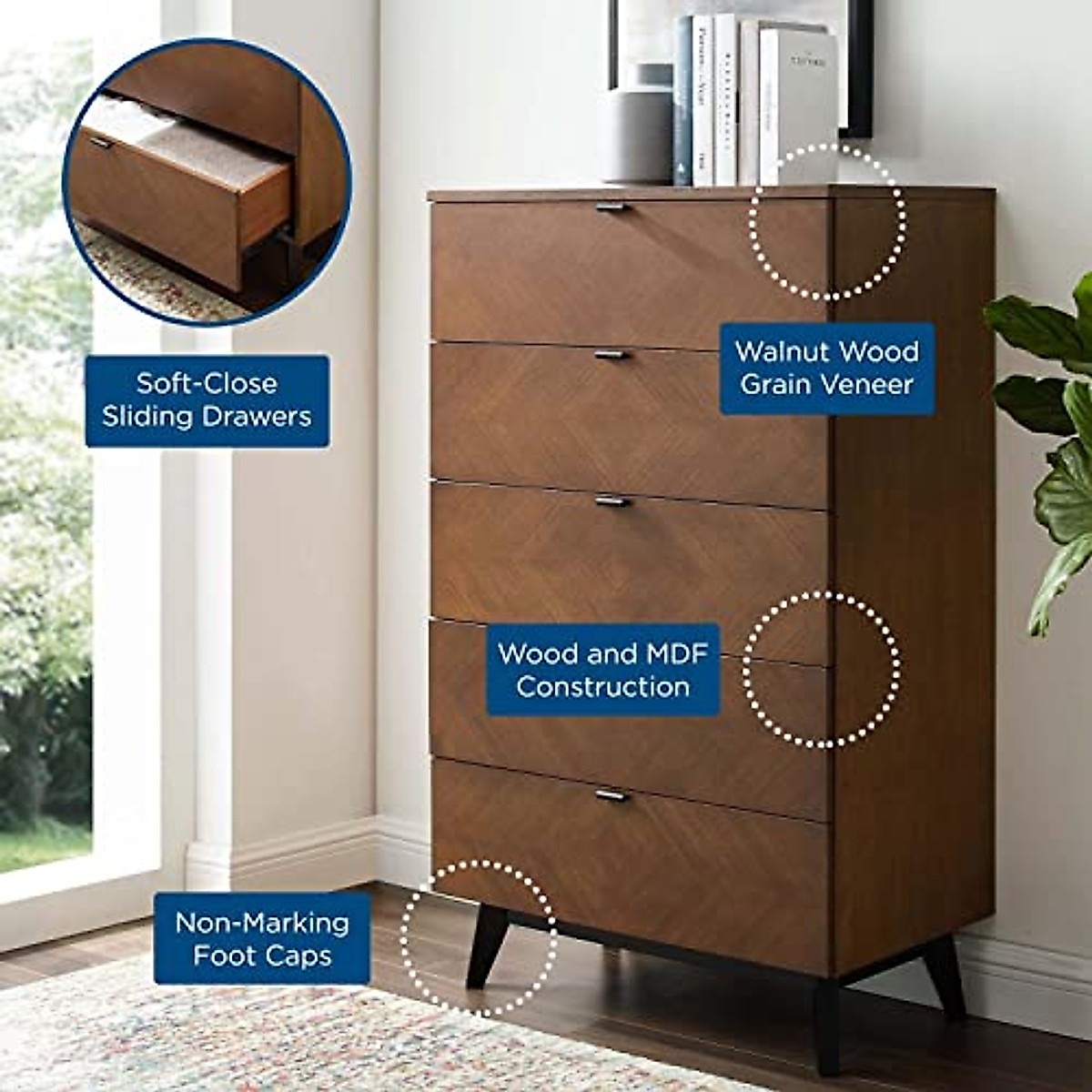 Modway Kali Mid-Century Modern Wood Chest in Walnut