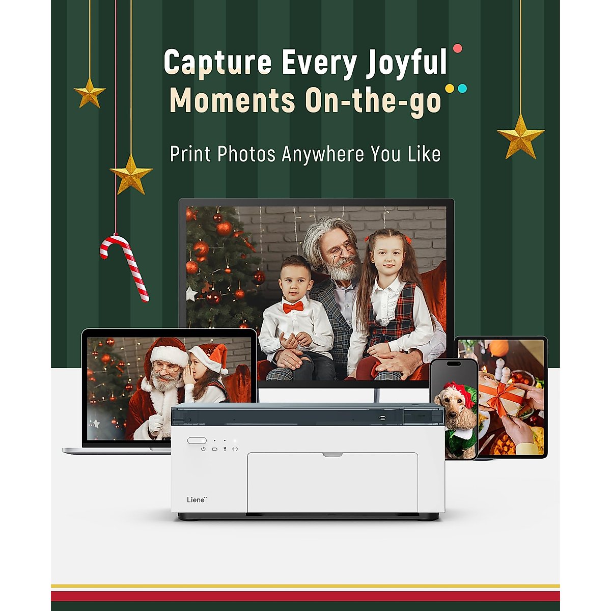Liene 4x6'' Instant Photo Printer (Battery Edition) Bundle100-sheet, 3 Ink-Cartridge, Wireless Photo Printer for iPhone, Smartphone, Android, Computer, Dye Sublimation, Photo Printer for Travel, Home