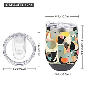 Stainless Steel Insulated Cup, Mid-Century Modern Art Cat Print 304 Stainless Steel, Smooth Round Rim Ideal for Office, Home, And Gift Giving