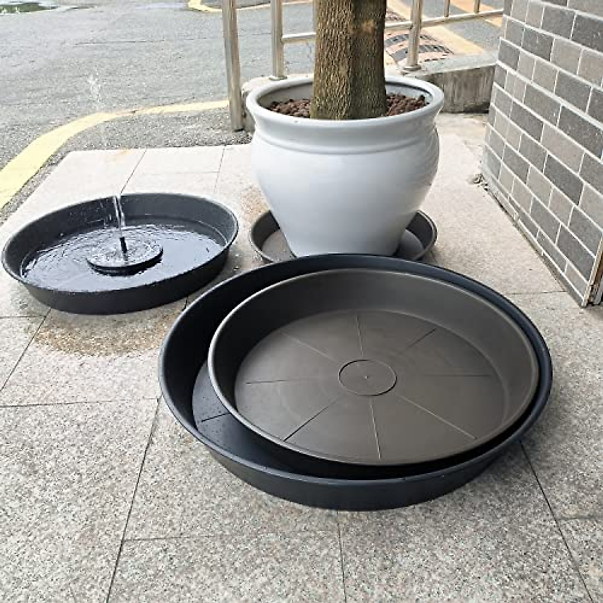 Bleuhome 3 Pack of 20 22 inch Plant Saucer (19.2 Inch Base), 3.6" Depth Tray, Large Deep Garden Plastic Flower Plant Trays for Indoors Outdoor, Tray for Planter 19-23" (Black)