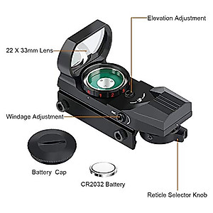 Feyachi Reflex Sight - Adjustable Reticle (4 Styles) Both Red and Green in one Sight!