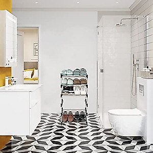 Frqianly Shoe Rack,6 Tiers Shoe Storage Organizer,12-14 Pairs Stackable Shoe Tower,Metal Shoe Shelf Stand for Entryway Closet,Easy Assembly,Space Saving (Black)