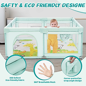 Baby Playpen, Playpen for Babies and Toddlers, Indoor & Outdoor Playard Kids Activity Center with Mat, Anti-Slip Base, Sturdy Safety Baby Playpen with Gate 50''x 50''x 27'' (Nordic Blue)