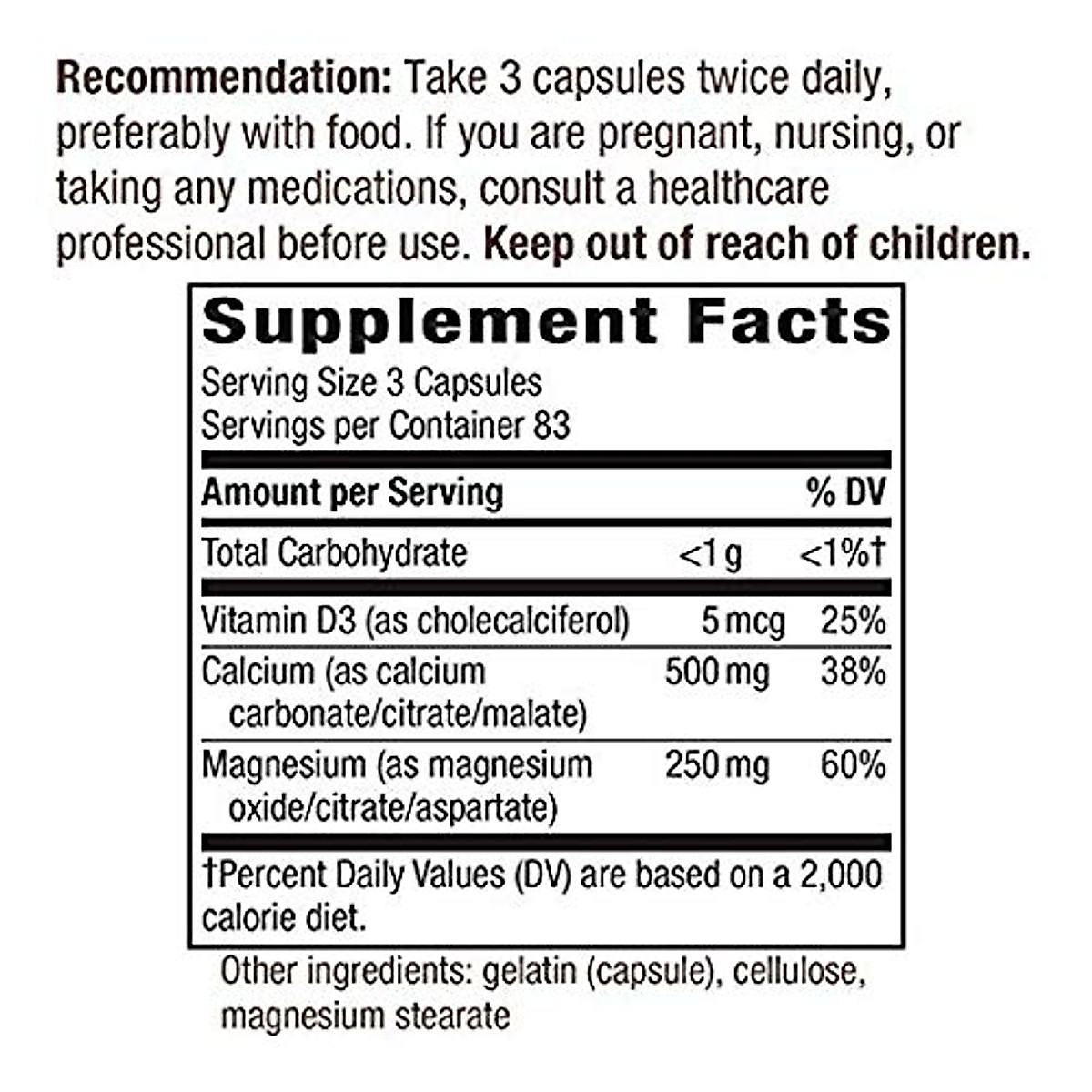 Nature's Way Calcium, Magnesium & Vitamin D, 250 Capsules, Pack of 2