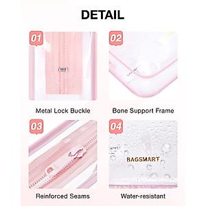 BAGSMART Clear Toiletry Bag, 2 Packs TSA Approved Water resistant Quart Size Travel Organizer, Airport Airline Travel Essential Carry On Makeup Cosmetic Bags for Women, Pink
