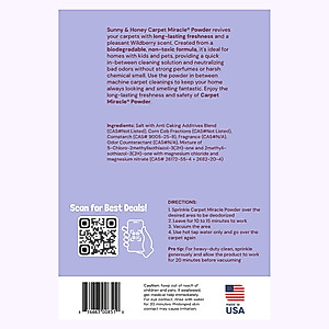 Sunny & Honey Carpet Miracle Powder - Dry Cleaner, Freshener & Deodorizer Powder for Kids & Pets (Wildberry Scent) - Carpet Cleaner & Upholstery Deodorizer