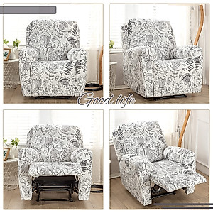 Stretch Recliner Cover Printed Chair Slipcovers 4 pcs in 1 Set Recliner Covers with Pockets 1 seat Printed Fallon Collection Slipcover Recliner Furniture Protector, Elastic Bottom (Wild Flower, 1 Set)
