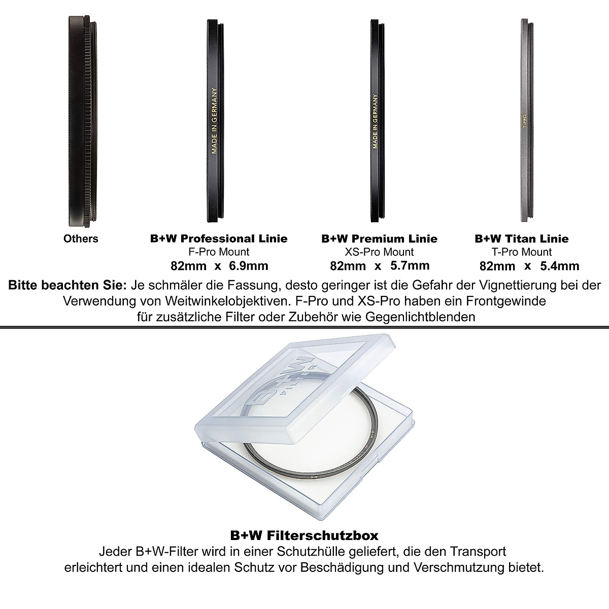 B + W Clear Protection Filter for Camera Lens – Ultra Slim Titan Mount (T-PRO), 007, HTC, 16 Layers Multi-Resistant and Nano Coating, Photography Filter, 82 mm