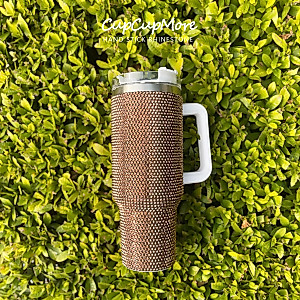 Cupcupmore 40oz Copper Bling Rhinestone Stainless Steel Sippy Tumbler Glitter Vacuum Insulated Water Bottle with Straw & Lid &Handle,Thermos for Hot & Cold Drinks,Car Cup Holder,Coffee