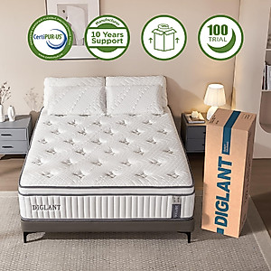 Queen Mattress, DIGLANT 14Inch Cooling Gel Memory Foam Hybrid Mattress with Pocket Springs, Supportive & Pressure Relief, Medium Plush Feel Queen Size Mattress in a Box, CertiPUR-US Certified, 60"*80"