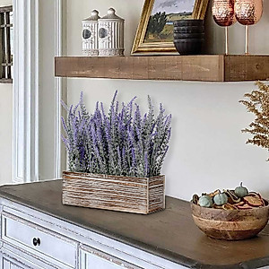DILATATA Lavender Flowers Artificial Lavender Decor Fake Lavender Plant in Rustic Wooden Pot Faux Plants in Pots for Home Bathroom Table Centerpieces Wedding Decor Potted Lavender Flower Purple Decor
