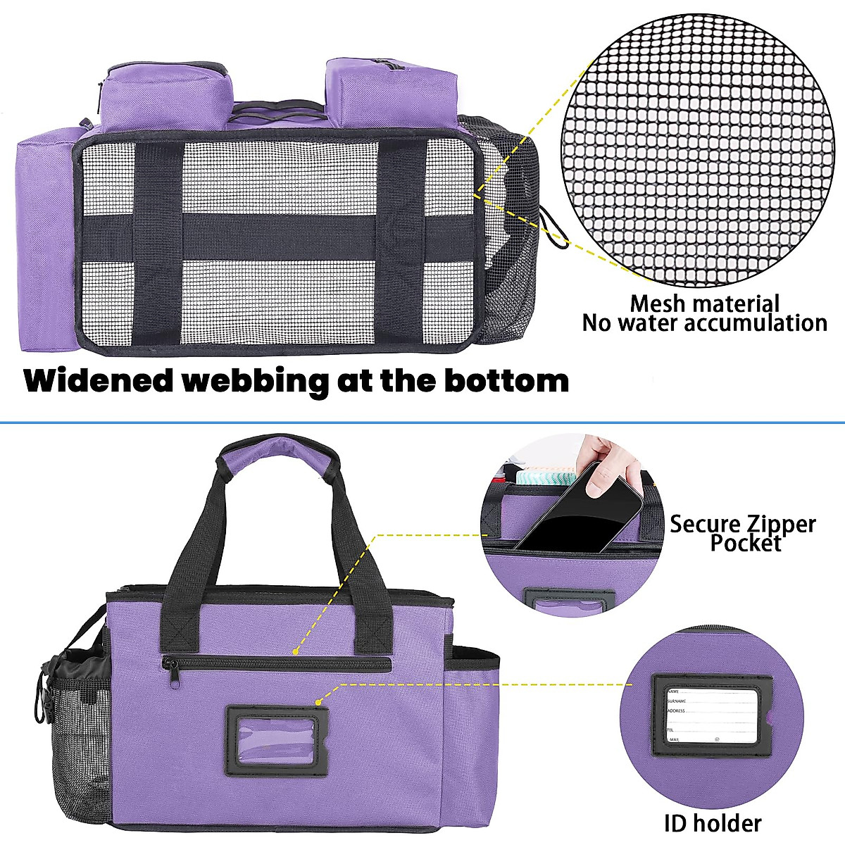 Timoxi Wearable Cleaning Caddy Bag, Cleaning Organizer with Handles, Cleaning Supply Tote with Adjustable Shoulder Strap for Cleaners & Housekeeper (Purple, 13.4'' x 7.3'' x 9.3'')