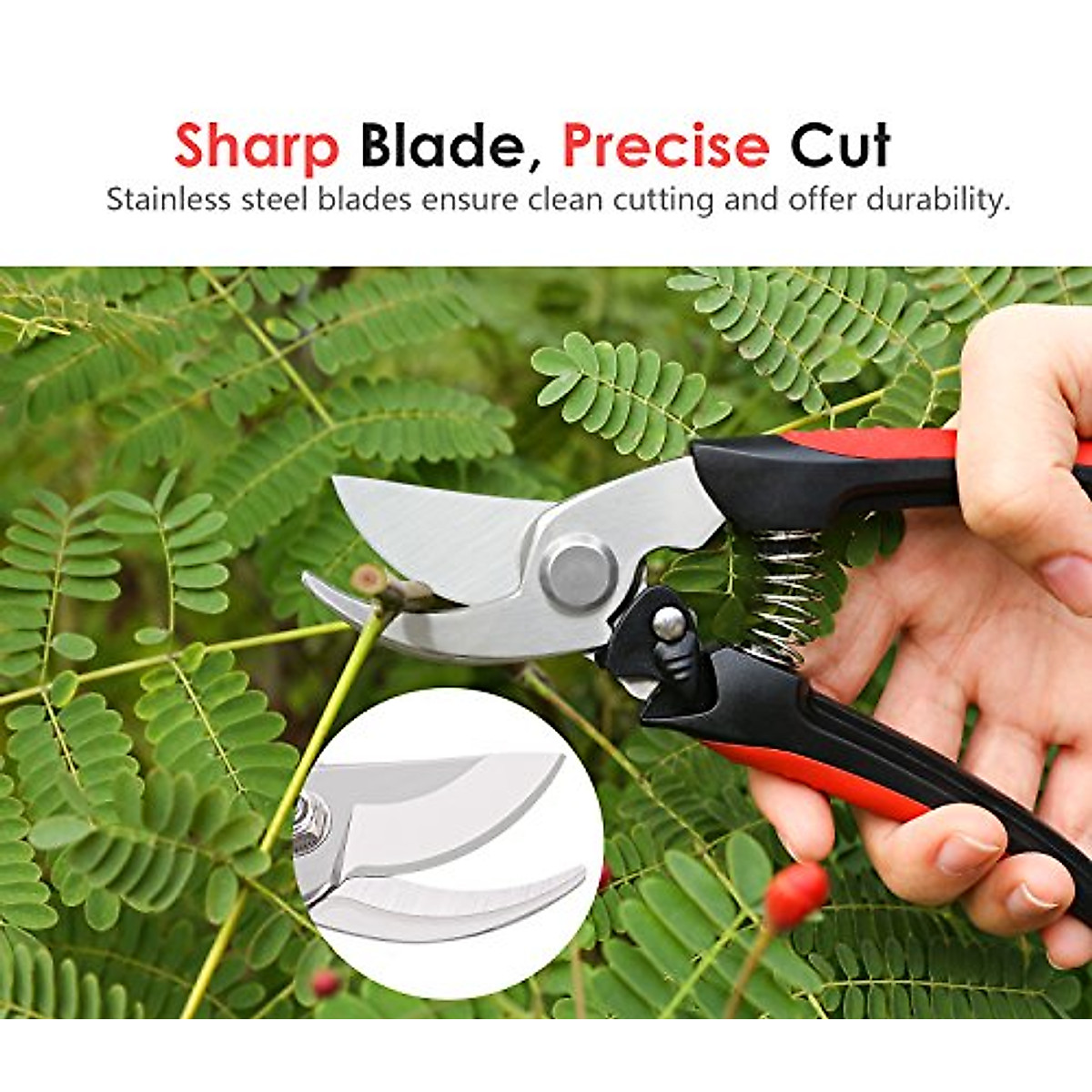 Housolution Pruning Shears Father's Day Gifts, Premium Heavy Duty Stainless Steel Ultra Sharp Multi-purpose Hand Pruning Scissors Snip Leaf Trimmer Branch Clippers with Handle for Garden, Black & Red