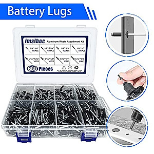600PCS Black Pop Rivets, 8 Sizes of Aluminum Blind Rivets Assortment Kit（1/8" x 1/4", 5/16", 3/8", 1/2"; 3/16" x 5/16", 3/8", 1/2", 5/8"）
