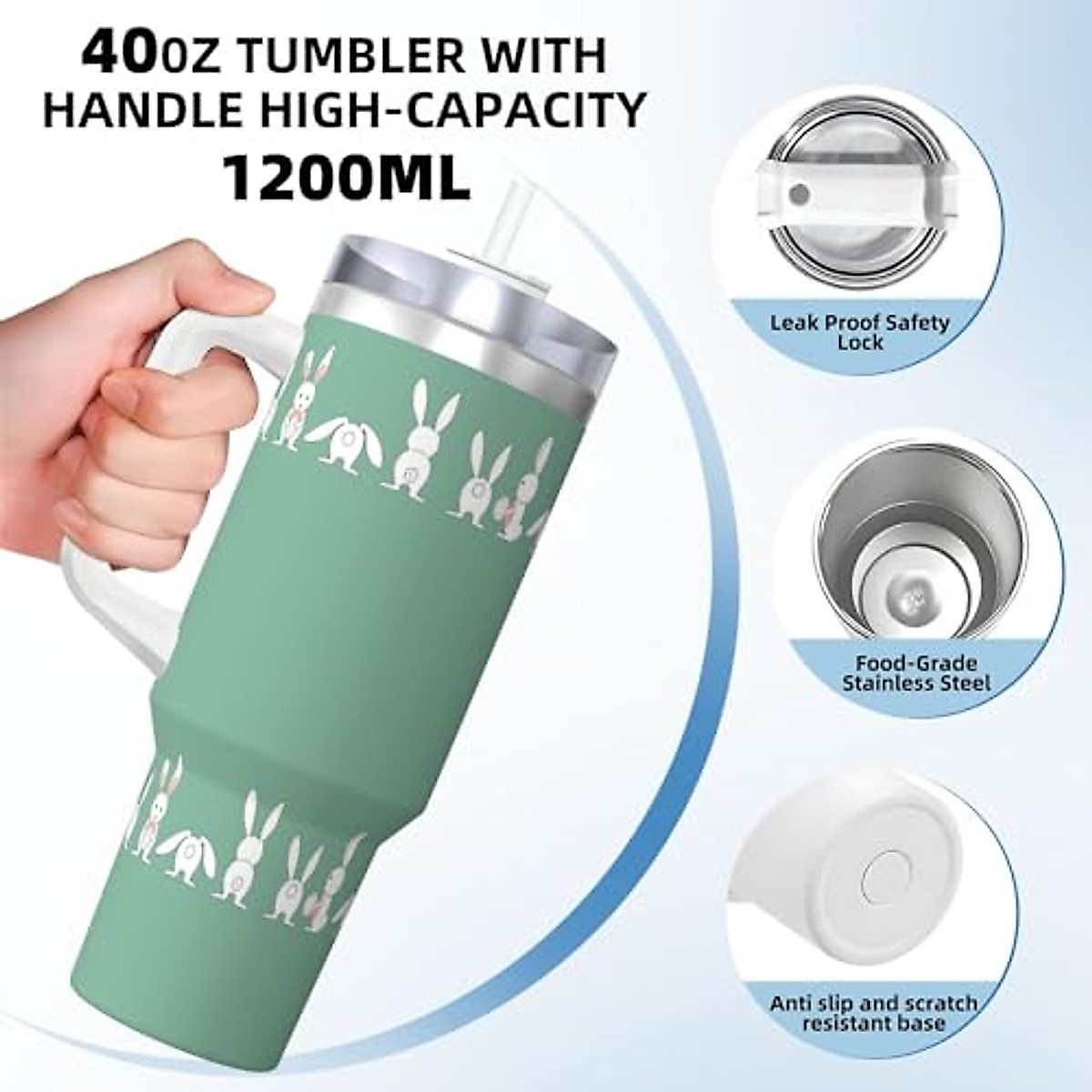 HULIBIN Easter Bunny Print Double Deck Stainless Steel Travel Coffee Cup With Lid 40 Oz Ice Bully Cup