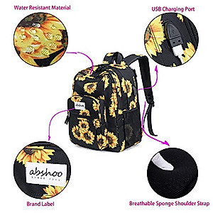 abshoo Classical Basic Women Travel Laptop Backpack School Bookbag for College Teen Girls Backpack with USB Charging Port (USB Sunflower Black)