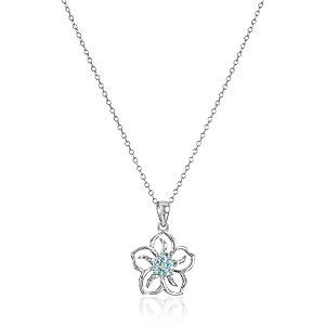 Amazon Essentials Sterling Silver Created Aquamarine Flower Pendant Necklace, 18" (previously Amazon Collection)