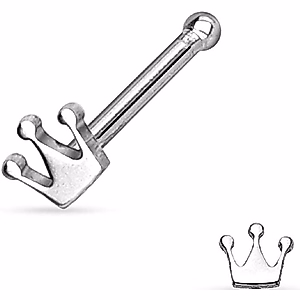 Covet Jewelry Crown Top 316L Stainless Steel Nose Stud (Steel)