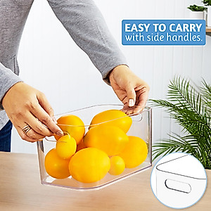 STORi Bliss 10" x 6" Open Compartment Clear Plastic Organizer | Rectangular Makeup and Vanity Storage Bin and Pantry Caddy with Pass-Through Handles | Round Corner Design | Made in USA