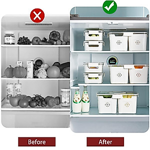 ZEENING Fruit Storage Containers for Fridge, 4 Compartments Refrigerator Organizer with Lid & Handle for Fruit Vegetable Fresh Produce Salad Bar & Berry, BPA-Free Food Storage Bins, Cream