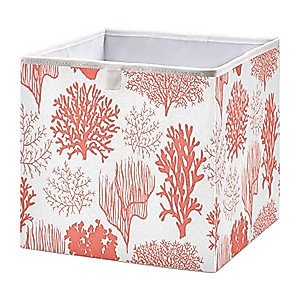 Kigai Beautiful Coral Fabric Storage Bin 11" x 11" x 11" Cube Baskets Collapsible Store Basket Bins for Home Closet Bedroom Drawers Organizers