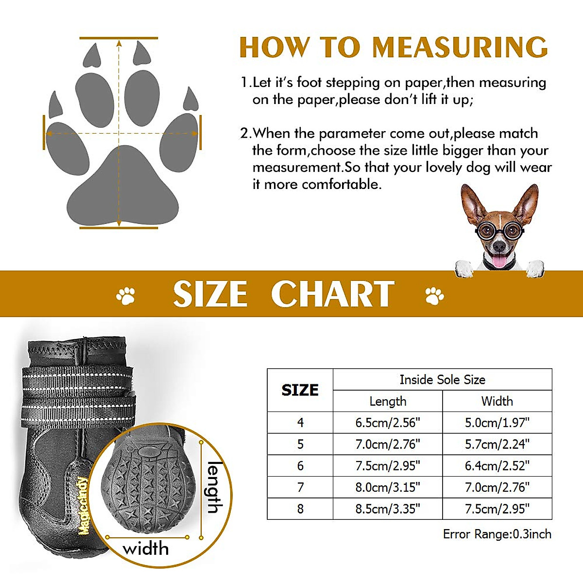 WUXIAN Waterproof Dog Shoes,Dog Outdoor Shoes, Running Shoes for Dogs,Pet Rain Boots, Labrador Husky Shoes for Medium to Large Dogs,Rugged Anti-Slip Sole and Skid-Proof-Size5