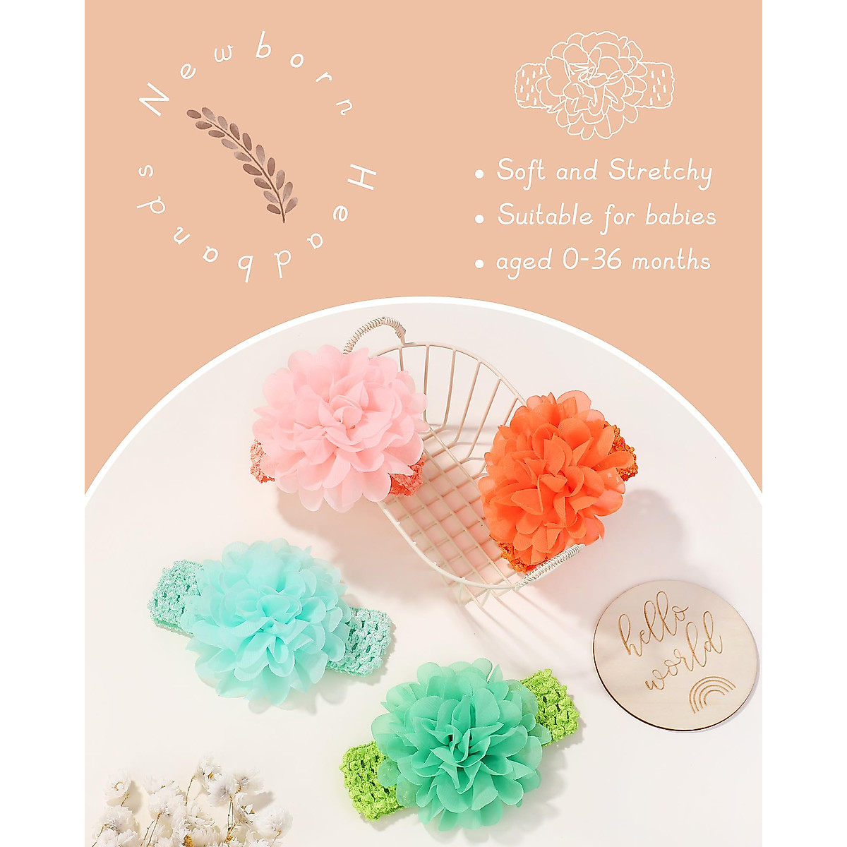 jollybows 18pcs Baby Girls Headband Chiffon Flower Soft Stretchy Hair Band Hair Accessories for Baby Girls Newborns Infants Toddlers and Kids