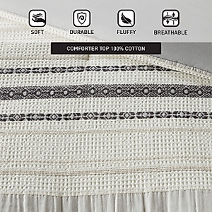 Hyde Lane Neutral Farmhouse Bedding Set, 3 Pieces Full/Queen Size Grey Comforter Sets, Cotton Top with Modern Rustic Style Stripes Including 1 Comforter 2 Pillowcases