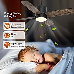 Ohniyou 38'' Ceiling Fan with Lights Remote Control - Small Outdoor Ceiling Fans with Light for Patio APP Control - Dimmable Quiet DC Ceiling Fan for Sunroom Screen Porch Living Room Bedroom(Black)