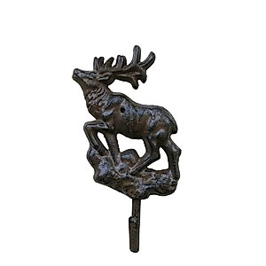 Comfy Hour Antique and Vintage Animal Collection Cast Iron ELK Single Key Coat Hook Wall Hanger Clothes Rail Set, Heavy Duty Recycled Gift Idea