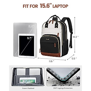 LOVEVOOK Laptop Backpack for Women, 15.6 Inch Travel Anti-theft Laptop Bag, Fashion Work Business Backpacks Purse, Warterproof College Teacher Nurse Computer Professor Daypack, Beige-Black-Brown