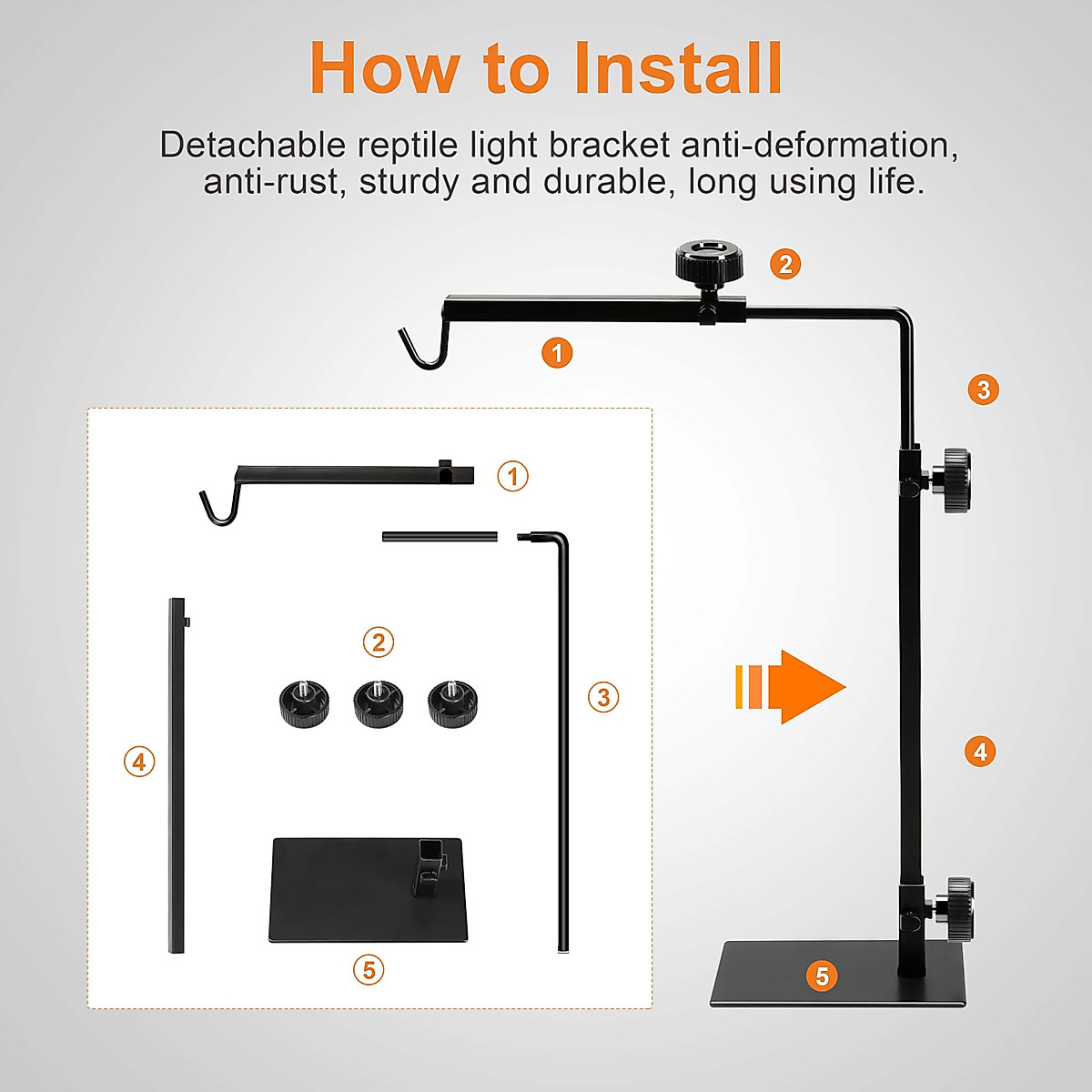 Simple Deluxe Reptile Lamp Stand Adjustable 14-26 inch Metal Bracket Floor Light Holder for Reptile Glass Terrarium Heating Light, Amphibian and Aquarium Tank