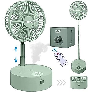 Portable Fan & Essential Oil Diffuser – Foldable Standing or Desk Fan with Night Light, Air Diffuser, Humidifier – 24 Hr. Run Time (Green)