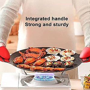 Buachois Korean Grill Pan,Nonstick Round Griddle Grill Pan for Korean BBQ,Round BBQ Griddle with Handle,Multifunctional Stove Plate for Meats, Pancakes, Ribs (Gas Model 30cm)