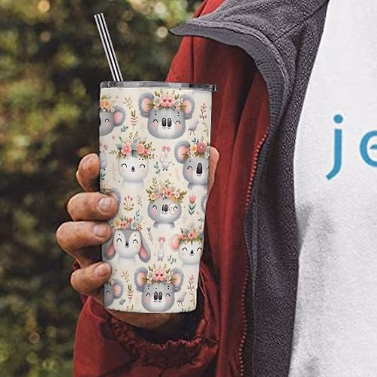 KIOWEIR Cute Koala Stainless Steel Tumbler 20oz With Lid And Straw, Insulated Tumblers Coffee Cup, Travel Mug for Ice Drink & Hot Beverage for Women Men Boys Girls