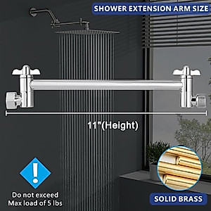 Voolan 11 Inch Shower Extension Arm, Adjustable Height and Angle, Premium Solid Brass Anti-leak, Universal Connection to Showerheads (Chrome)