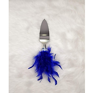Abbie Home Wedding Cake Knife and Server Set - Royal Blue Feather Dress Black Suit Rhinestone Decorated Bride and Groom Cake Tool, Set of 2 (Cake knife set)