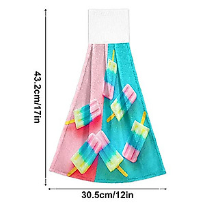 YYZZH Fruit Popsicle Ice Cream Stick On Pastel Color Blue and Pink Soda Strawberry Lemon Popsicle Kitchen Hand Towels with Hook & Loop Set of 2 Absorbent Bath Hand Towel Hanging Tie Towel