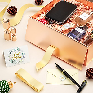 RYDDOY Gift Box, 9x7x4 inch Rose Gold Gift Box with Magnetic Lid for Presents Contains Card, Ribbon, Collapsible Small Gift Box for Bridesmaid Proposal, Wedding, Birthdays, Valentine Day, Christmas