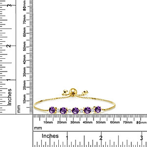 Gem Stone King 2.64 Ct Purple Amethyst G-H Lab Grown Diamond 18K Yellow Gold Plated Silver Tennis Bracelet For Women